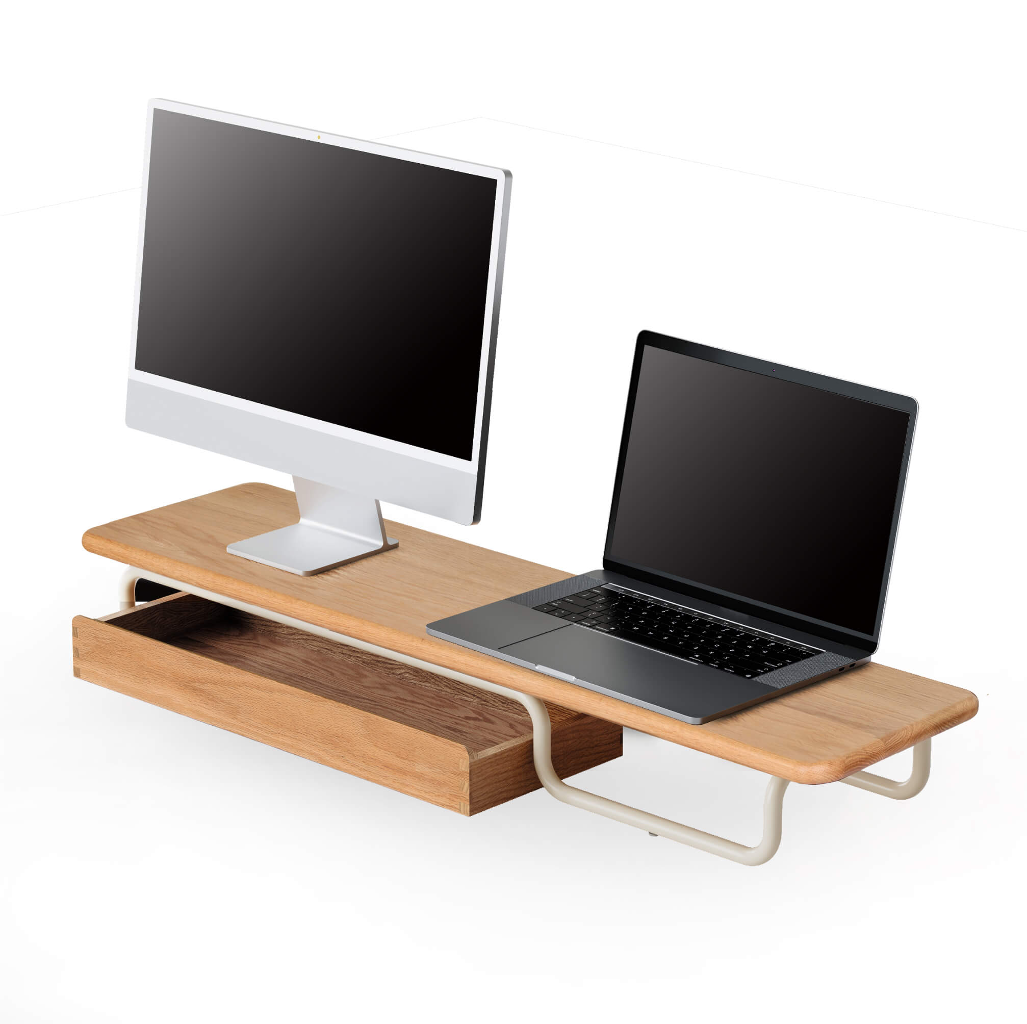 FENGE Flux J110 Monitor Riser, Red Oak Wood Desk Shelf