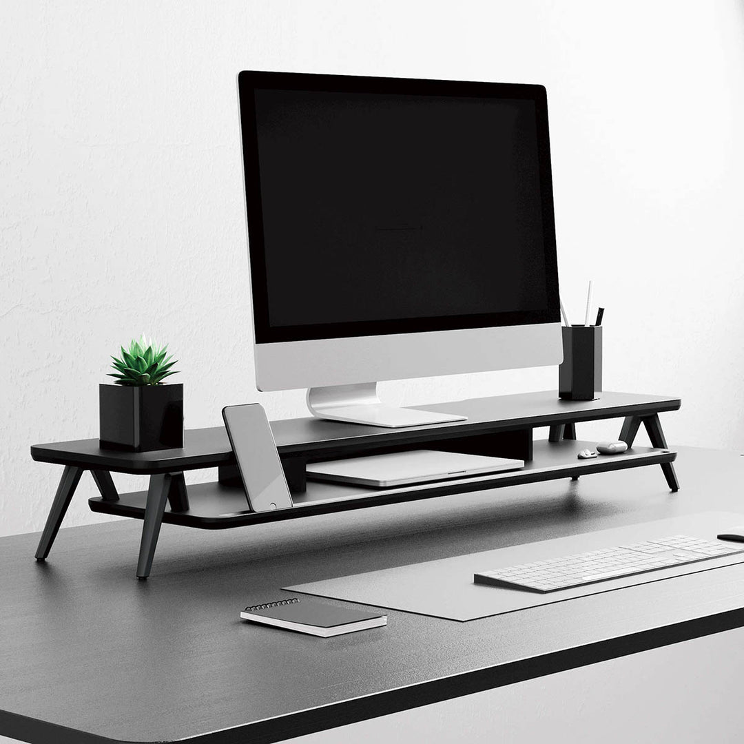 Fenge 42.5 Inch Desk Shelf Shell | Large Black Dual Monitor Stand